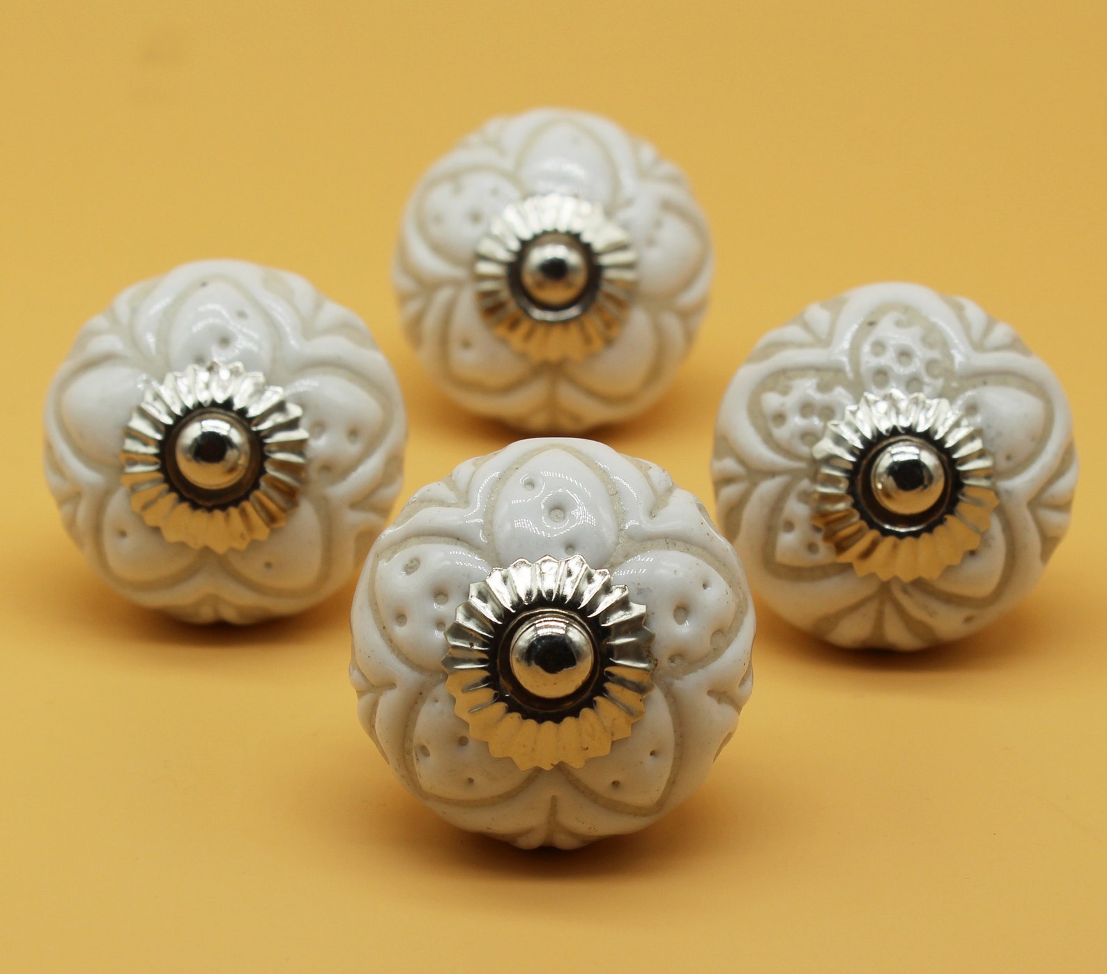 Large Round Shape Crater Knob, Large White Artistic Cabinet Knob and ...
