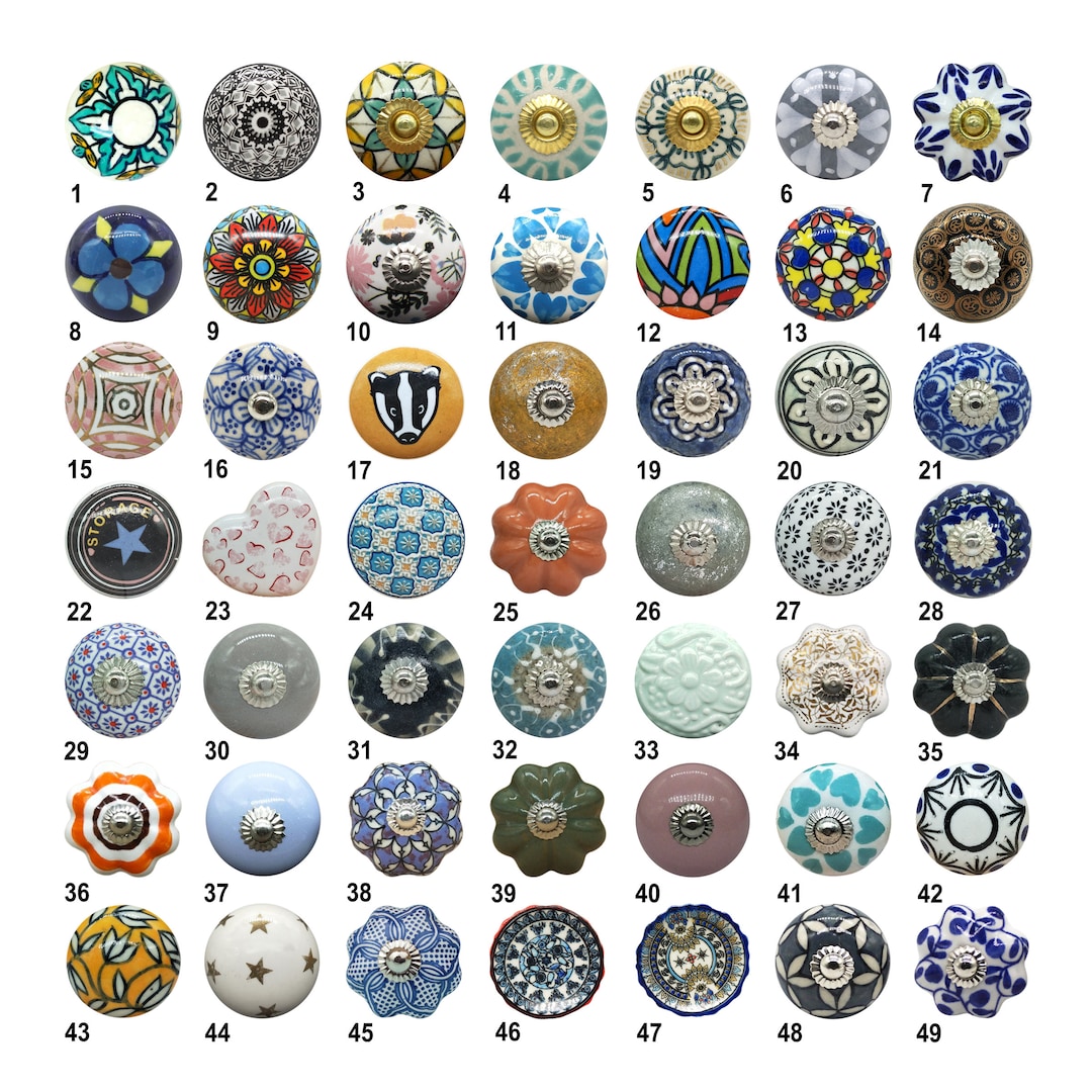 Vintage Style Hand Painted Ceramic Knobs / Drawer Pulls/ Furniture Door ...