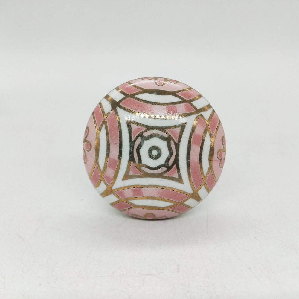 Pink with Chrome Stripped Round Shape Hand Painted Ceramic | Etsy