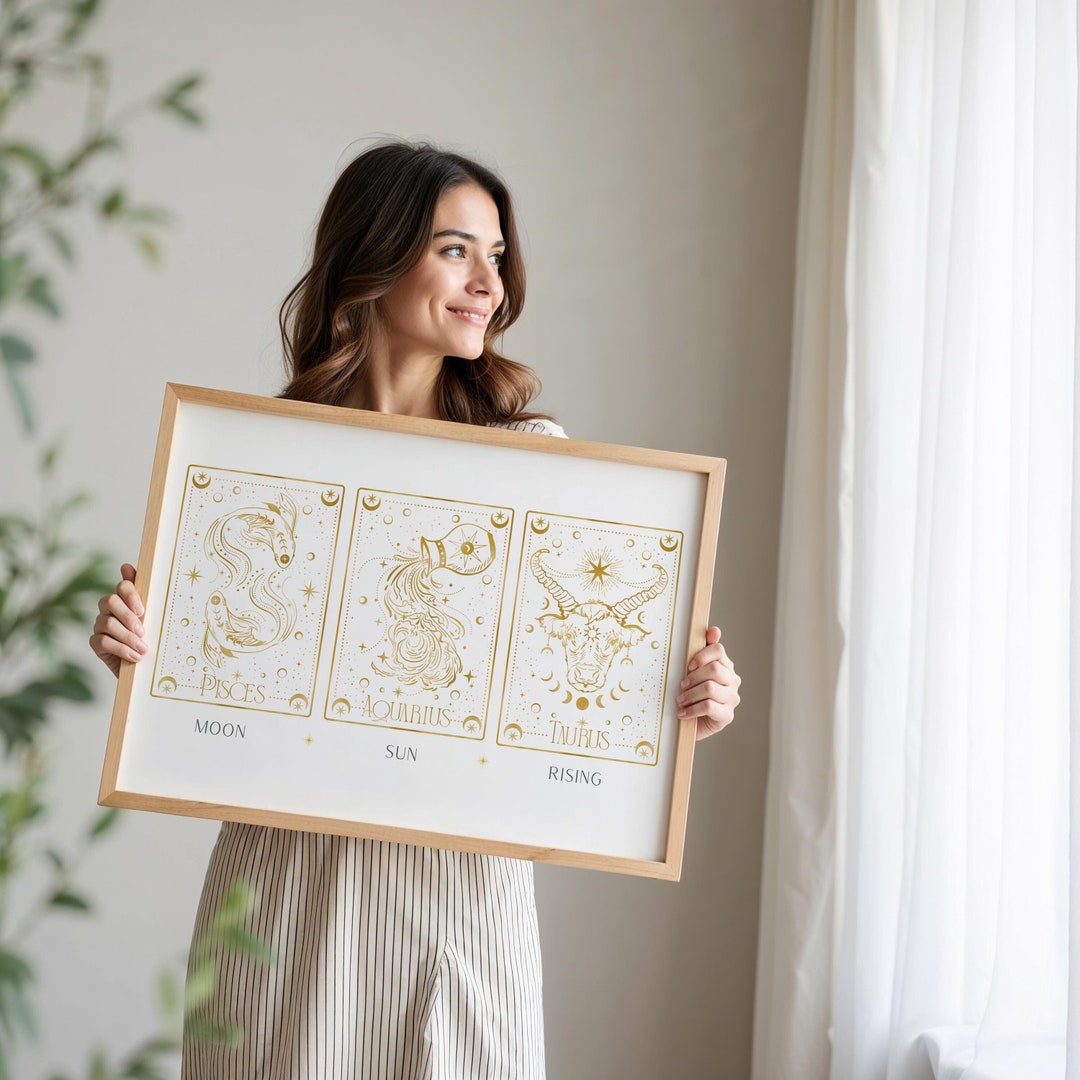 Personalized Astrology Big Three Print - Sun, Moon & Rising Sign Wall ...