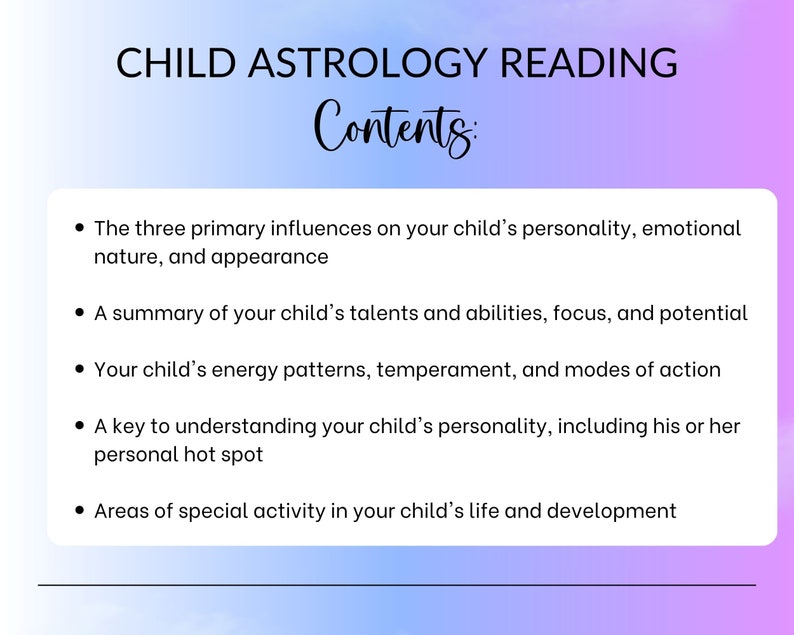Baby Birth Chart Print & Child Reading- Newborn Reading, Astrology ...
