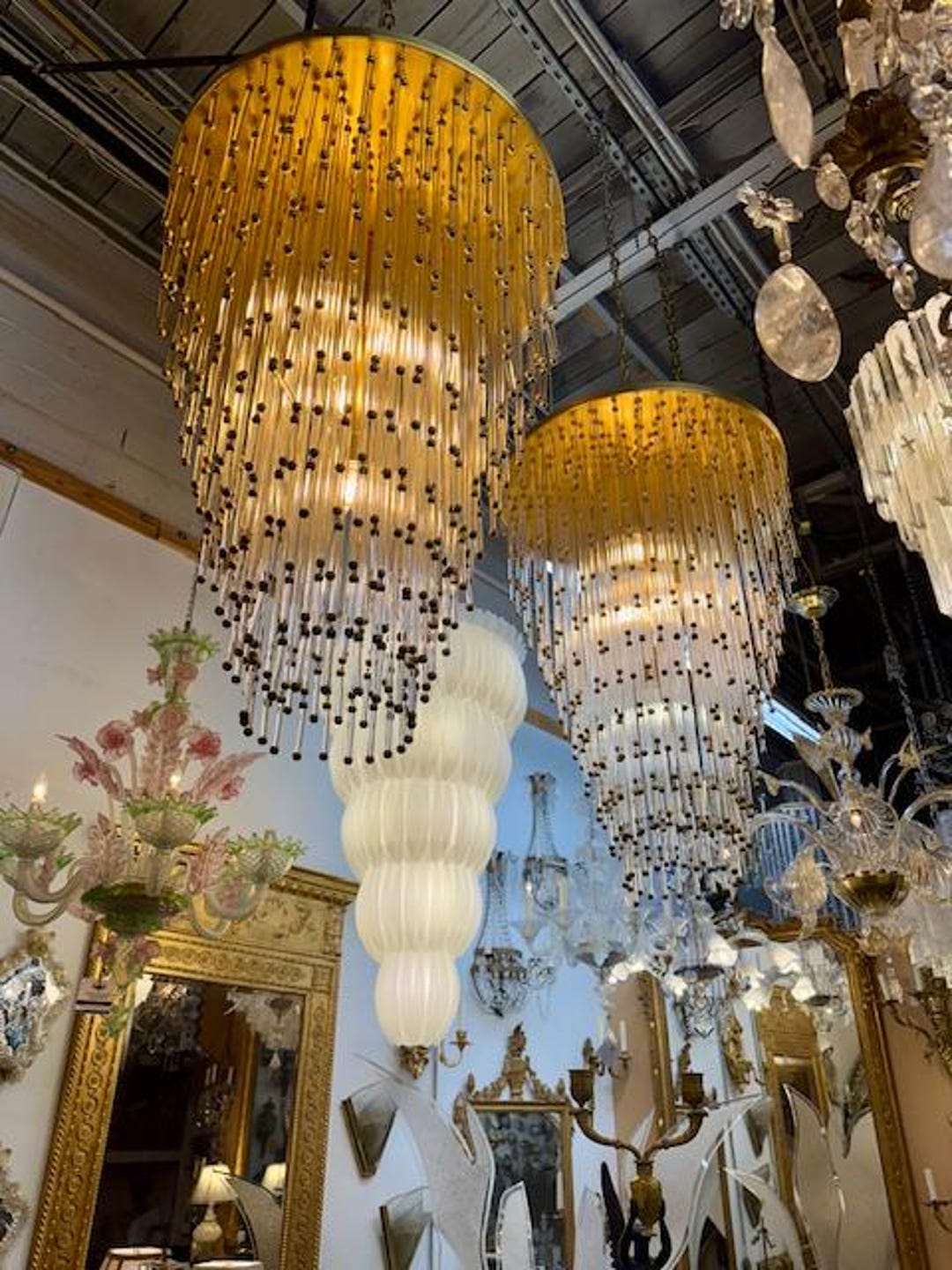 Large Beaded Chandelier, Mid Century Modern Luxury Lighting With ...