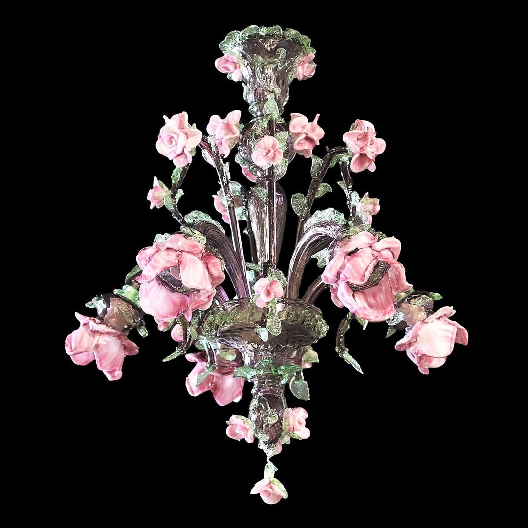 Single Tier Roses Chandelier, Murano Glass Chandelier in Amethyst Glass ...