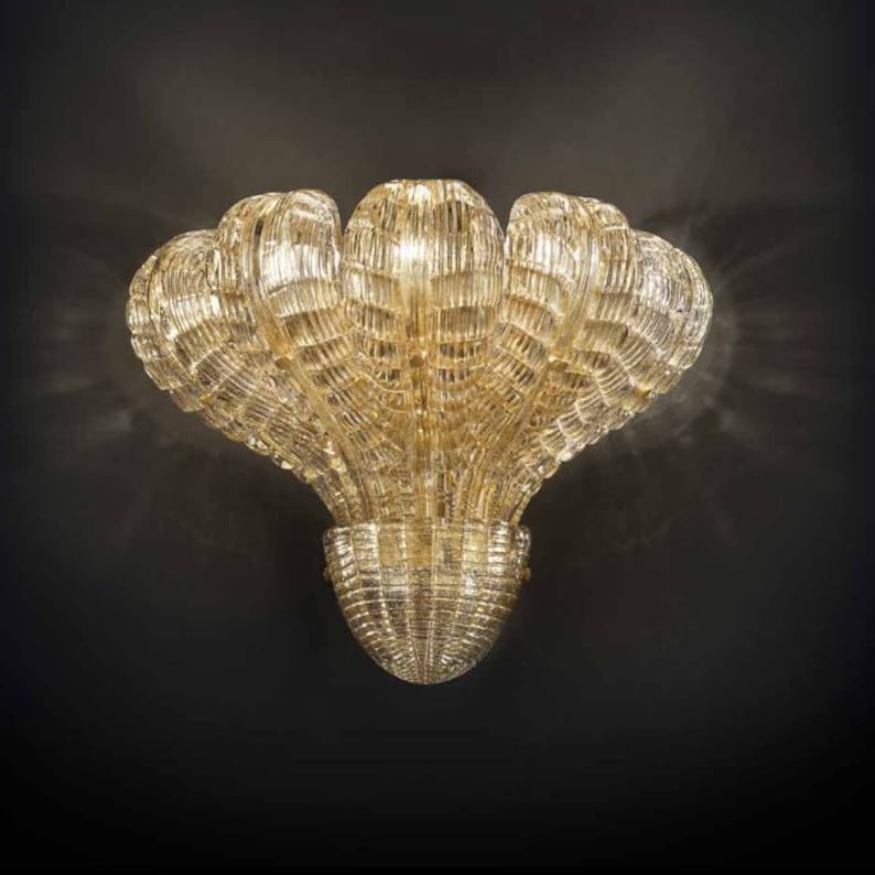 Art Deco Sconce, Italian Glass Leaf Sconce, Clear Glass Wall Light, Art ...