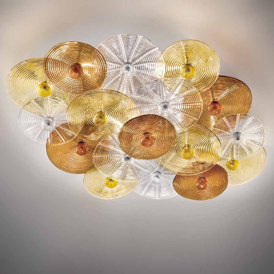 Murano Glass Disc Ceiling Light: Amber & Clear Luxury Lighting - Etsy