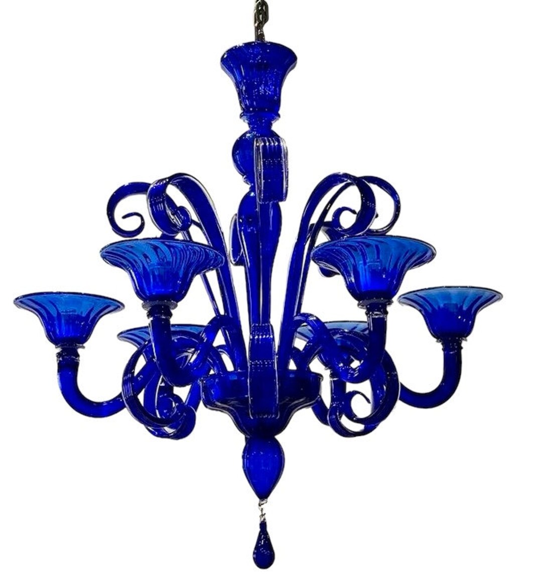 Cobalt Blue Pastoral Chandelier With 6 Lights, Murano Glass Lighting ...