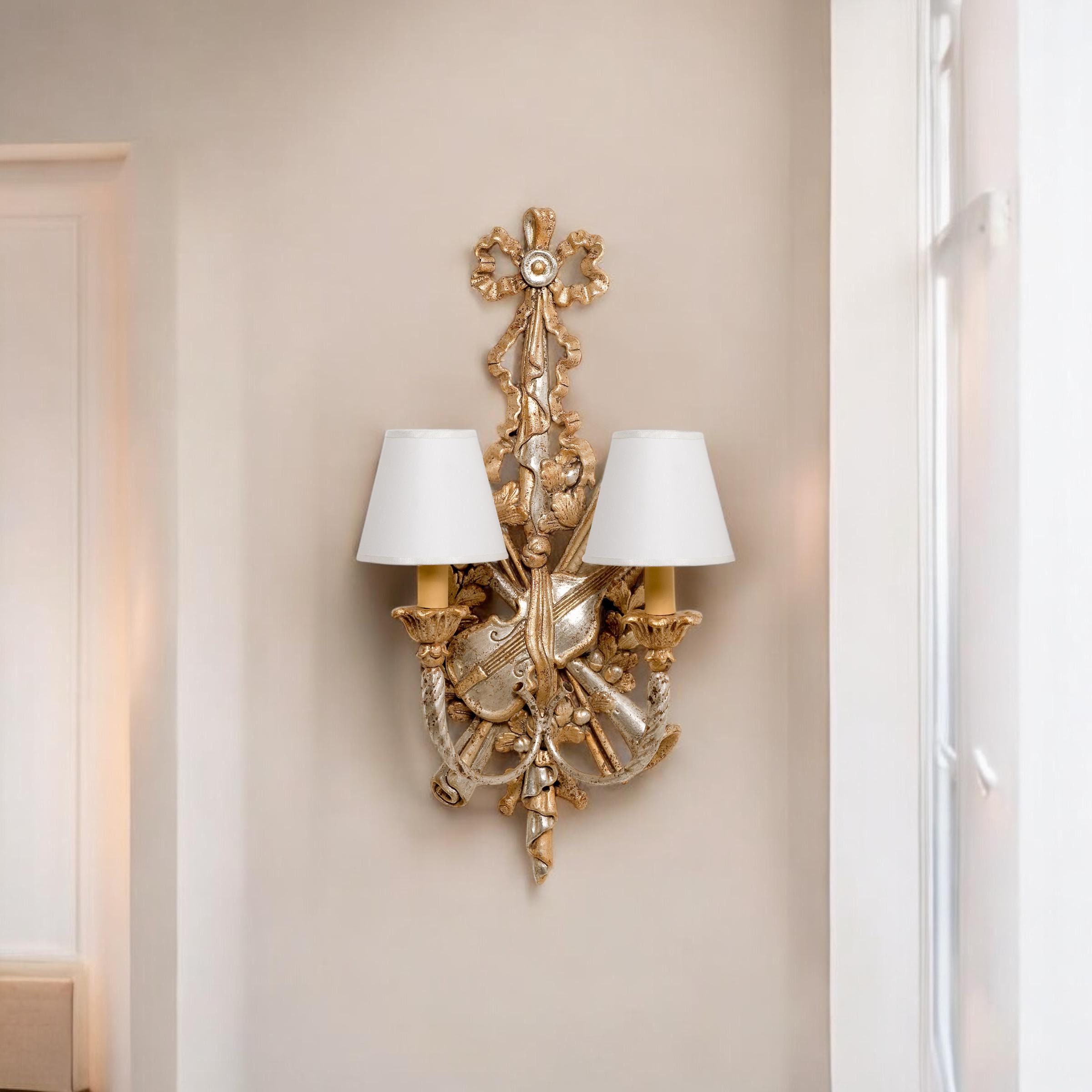 Hand Carved Gilt Wood Sconce: Italian Tuscan Violin Wall Lighting ...
