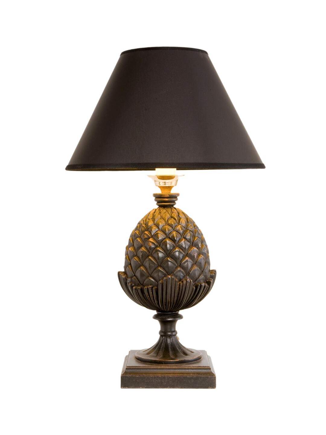Hand Carved Wood Table Lamp With Black Shade: Italian Tuscan Lighting ...
