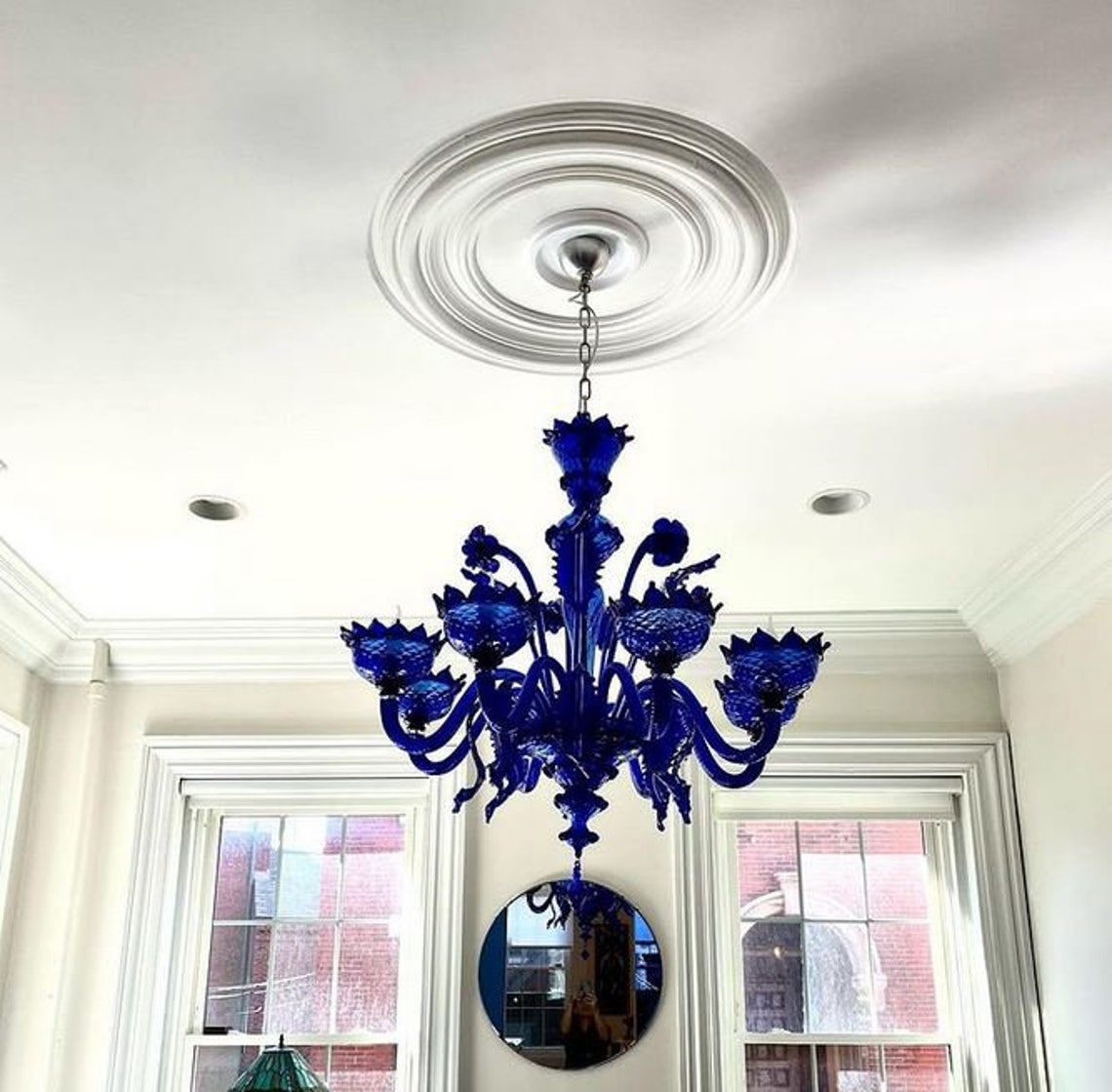 Classic Murano Glass Chandelier in Dark Blue, Hand Blown Glass Light ...