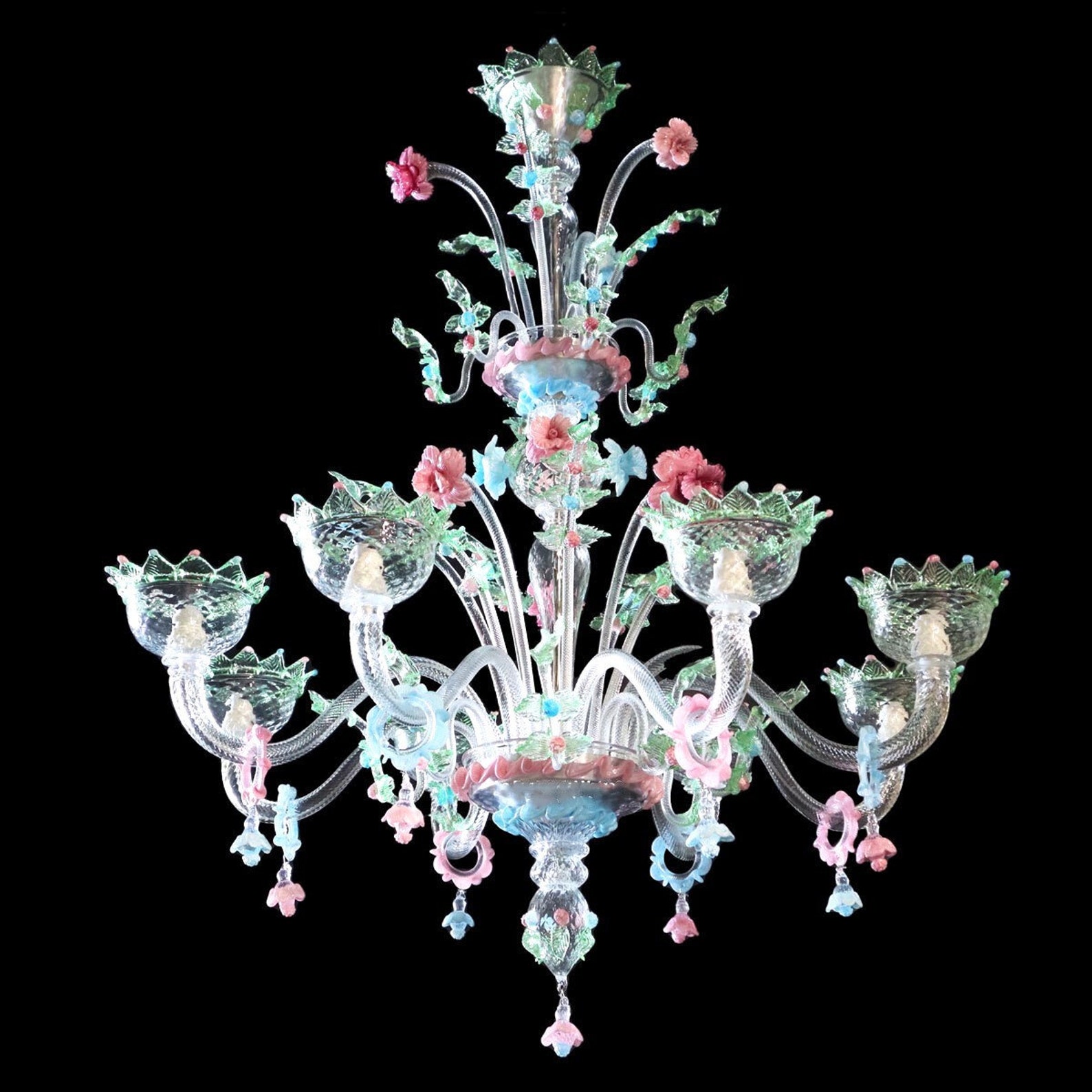 Pastel Colors Chandelier, Floral Murano Glass Chandelier, Classic ...