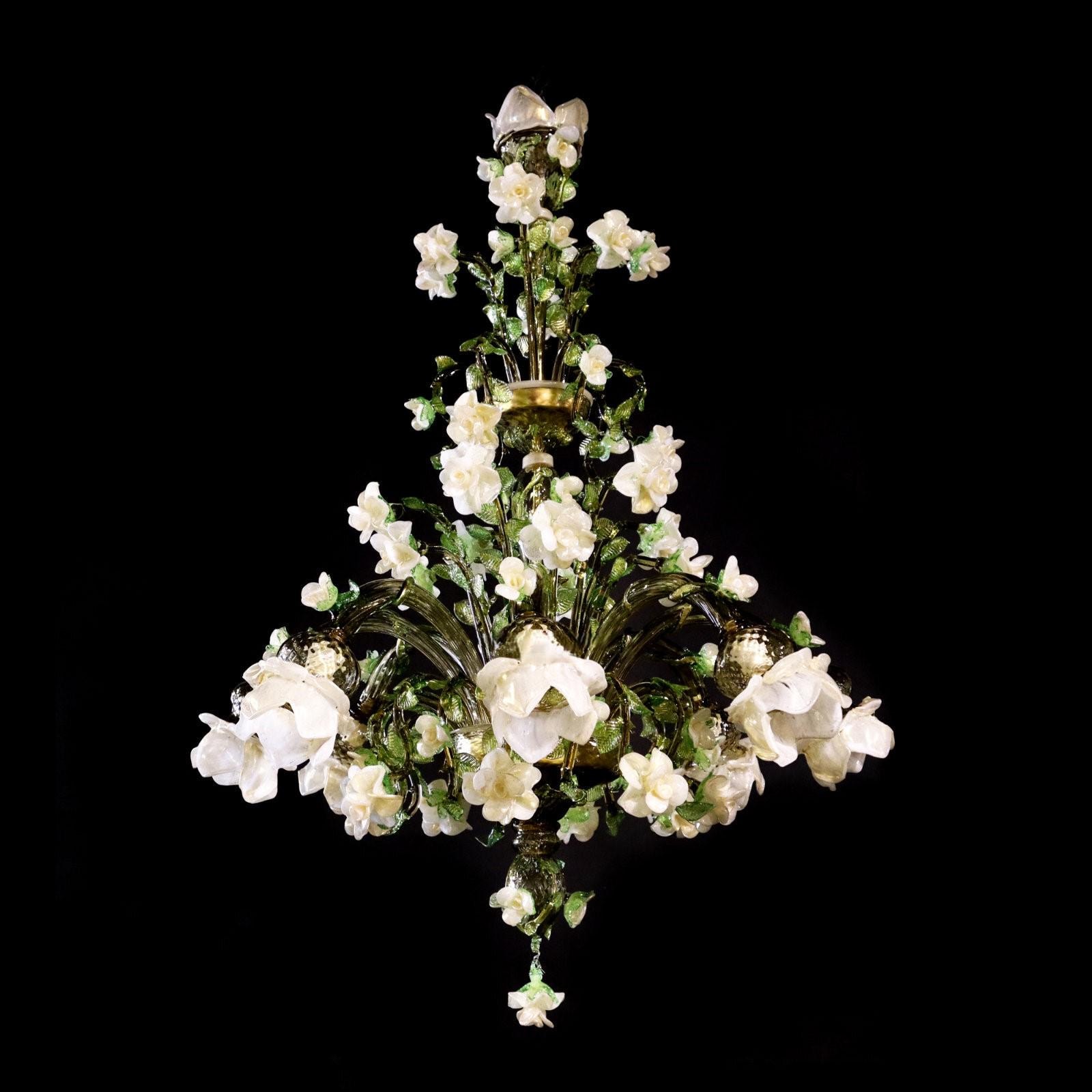 White Roses Chandelier, Classic Chandelier in Fume Glass With White ...