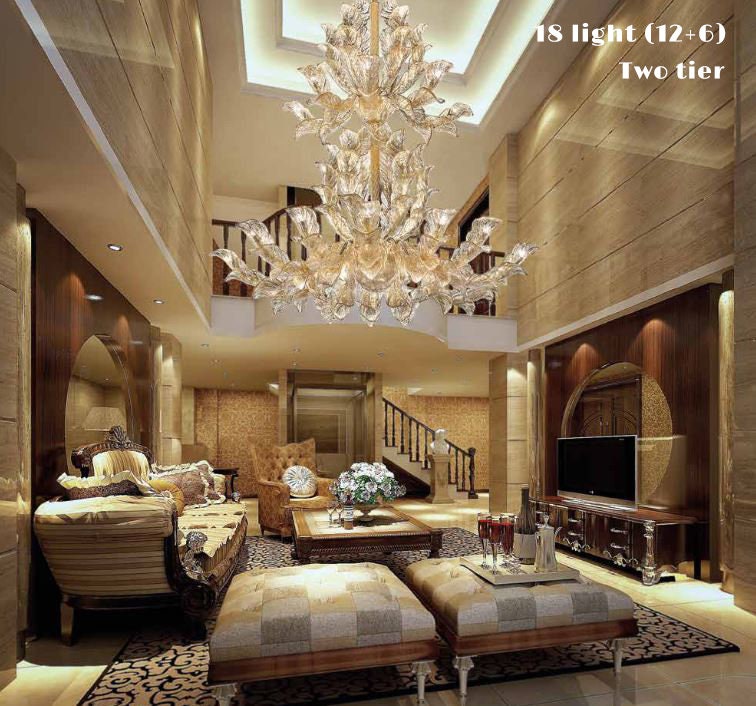 Two Tier Ceiling Light, Art Deco Light Fixture, Italian Glass Fresco ...