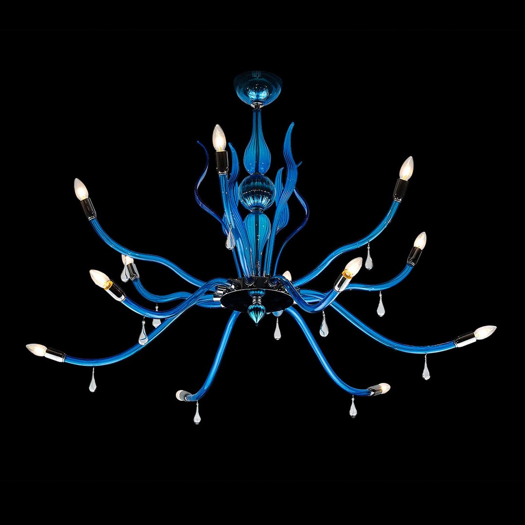 Ocean Blue Modern Chandelier, Murano Glass Chandelier, 12 Light Ceiling ...
