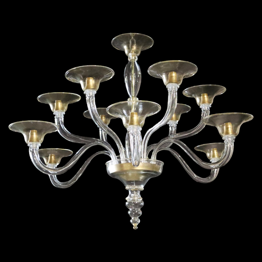 Murano Glass Contemporary Chandelier, Staggered Glass Lights, Clear ...