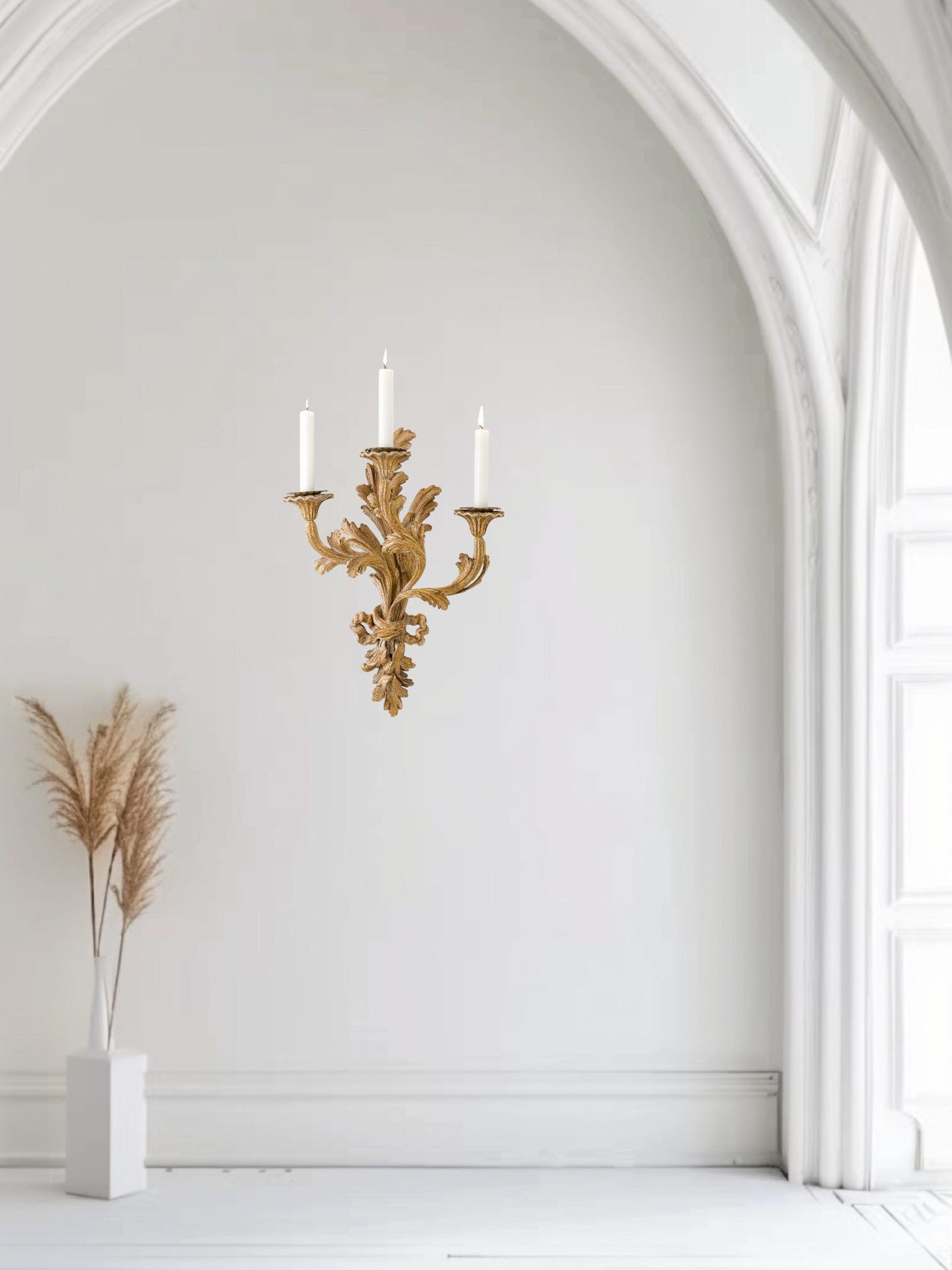 Hand Carved Tuscan Sconce With 3 Lights, Italian Gilt Wood Baroque ...