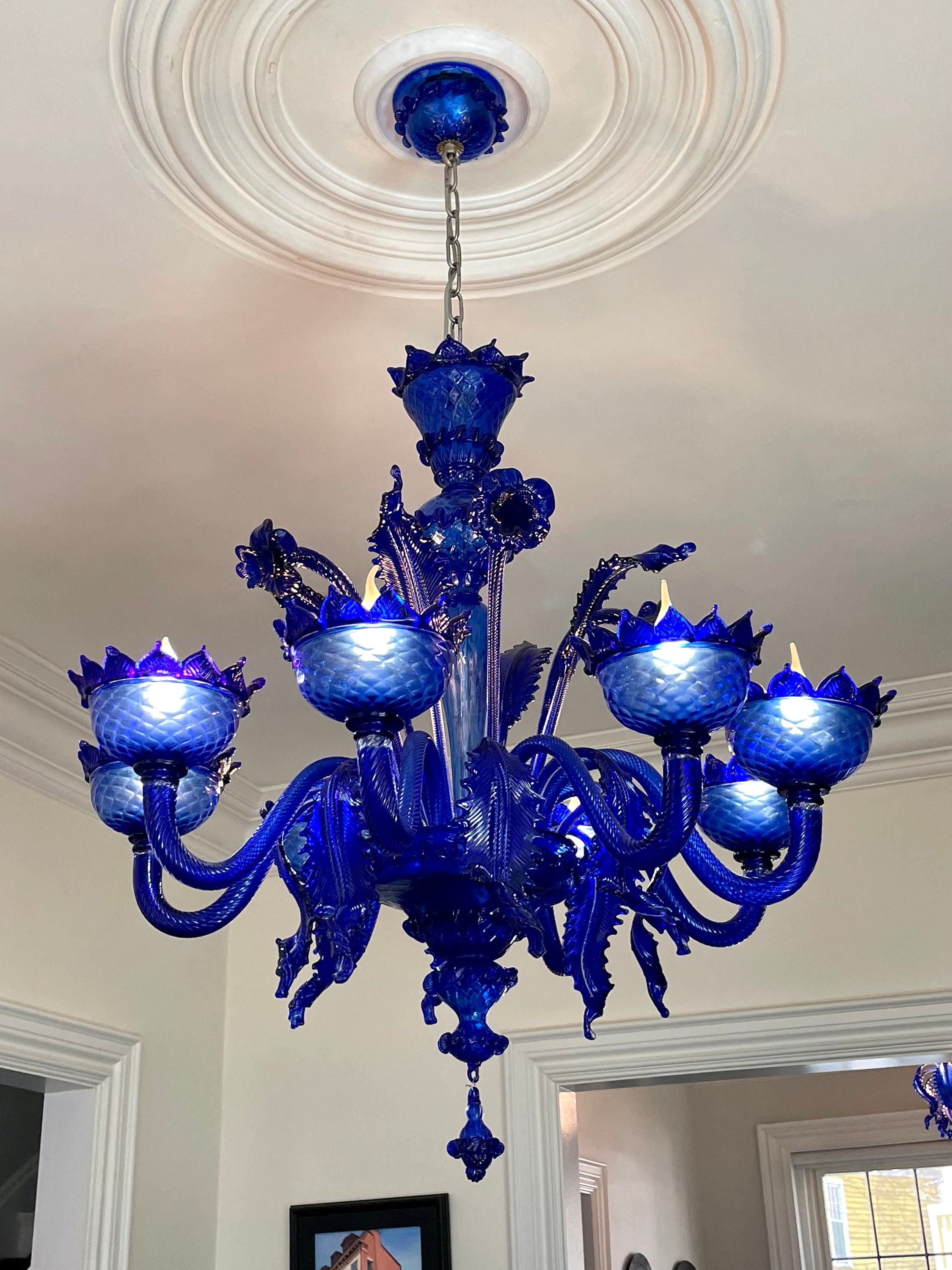 Classic Murano Glass Chandelier in Dark Blue, Hand Blown Glass Light ...