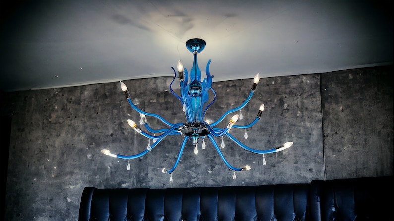 Ocean Blue Modern Chandelier, Murano Glass Chandelier, 12 Light Ceiling ...