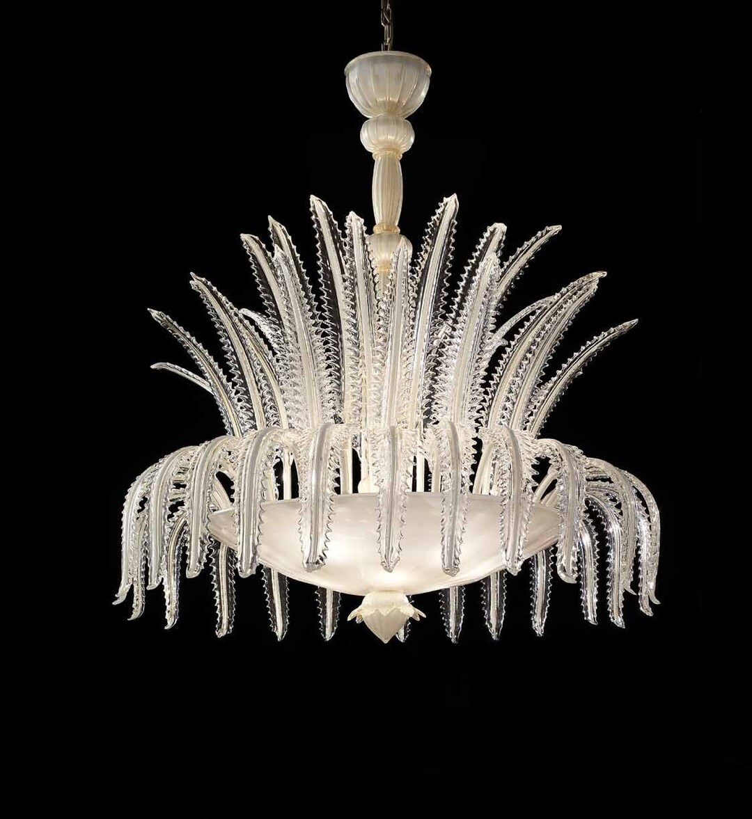 Art Deco Italian Glass Ceiling Light: White & Gold Venetian Light ...