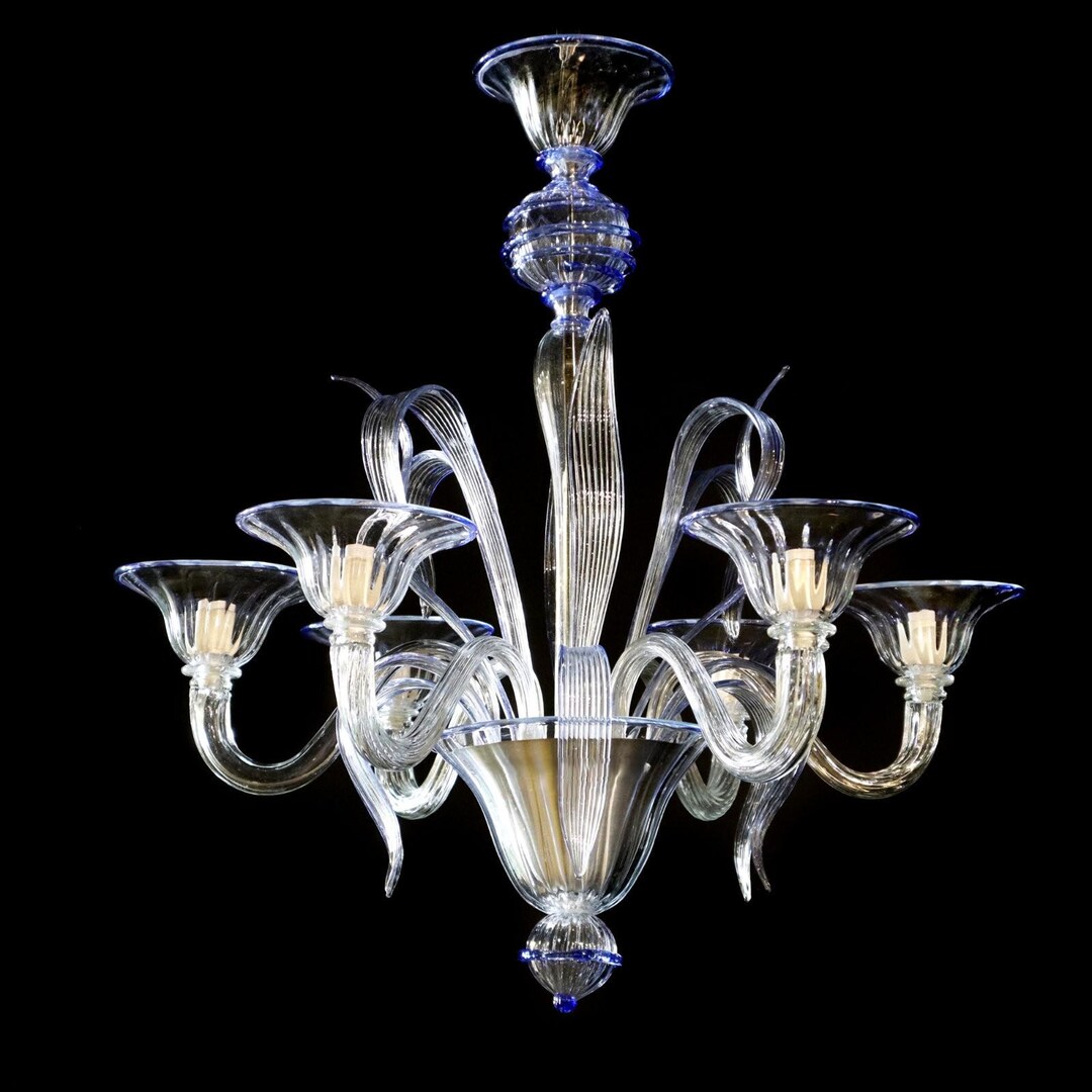 Murano Glass Chandelier in Clear Cristallo With Bluino Trim ...