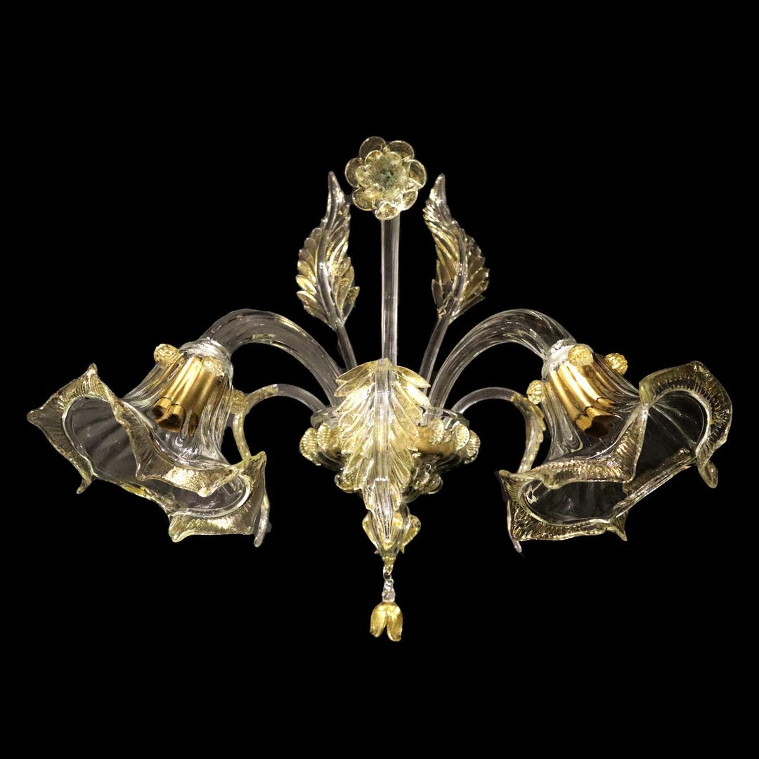 Murano Glass Downward Sconce in Clear Cristallo and 24kt Gold Accents ...