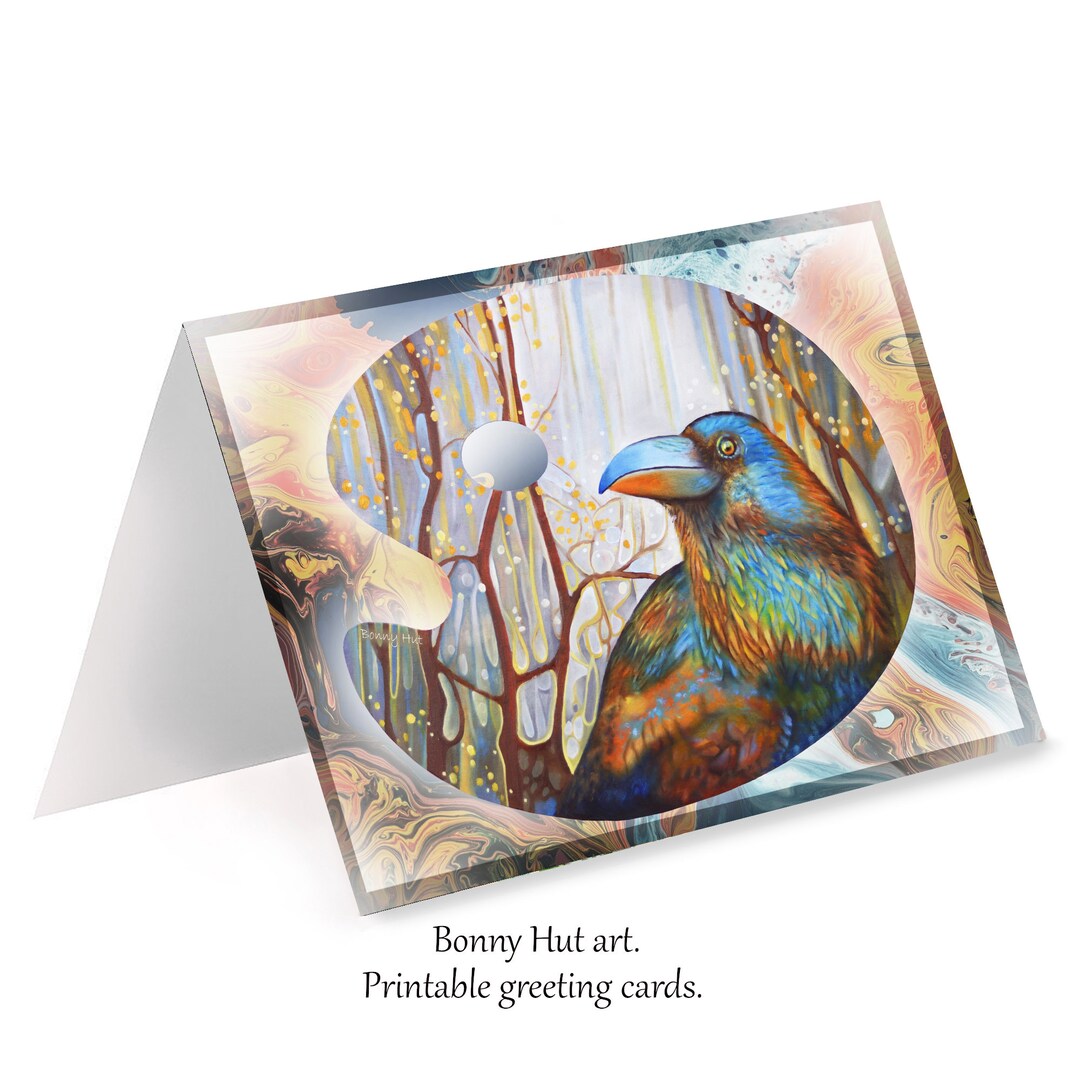 Large Crow Raven Card A5 Printable Raven Art Downloadable - Etsy