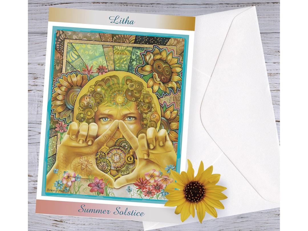 Midsummer Litha Greeting Card Summer Sun Solstice Art Wiccan Wheel Of