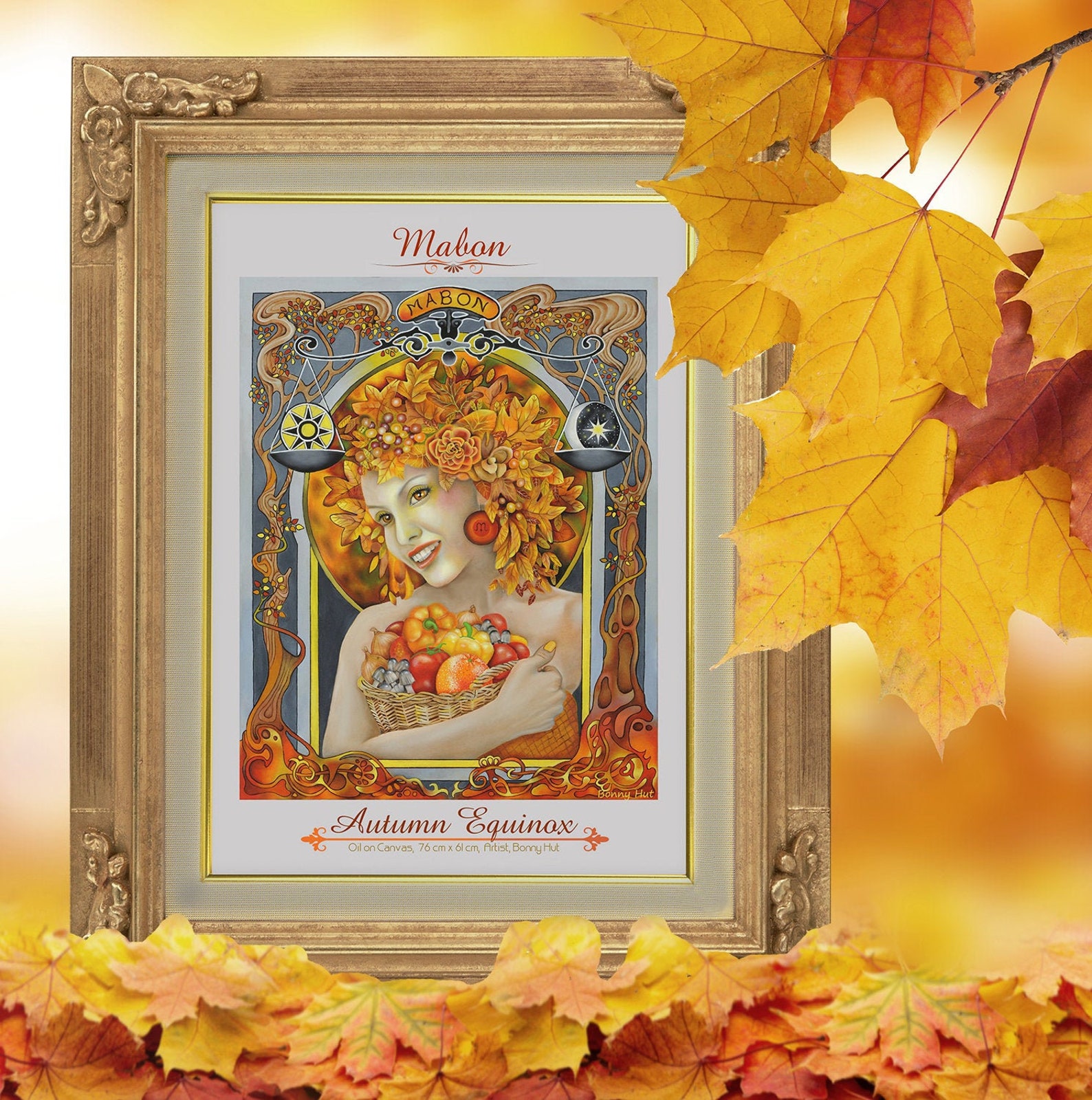 Autumn Equinox Mabon Art, Art Nouveau Pagan Sabbat, Wiccan Altar Print ...