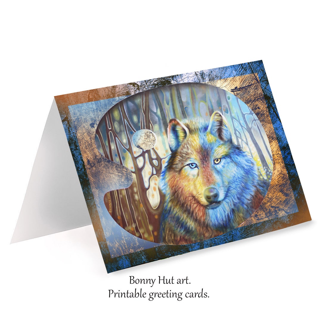 Large Wolf Card Printable Hand Painted Wolf Art Card A5 - Etsy