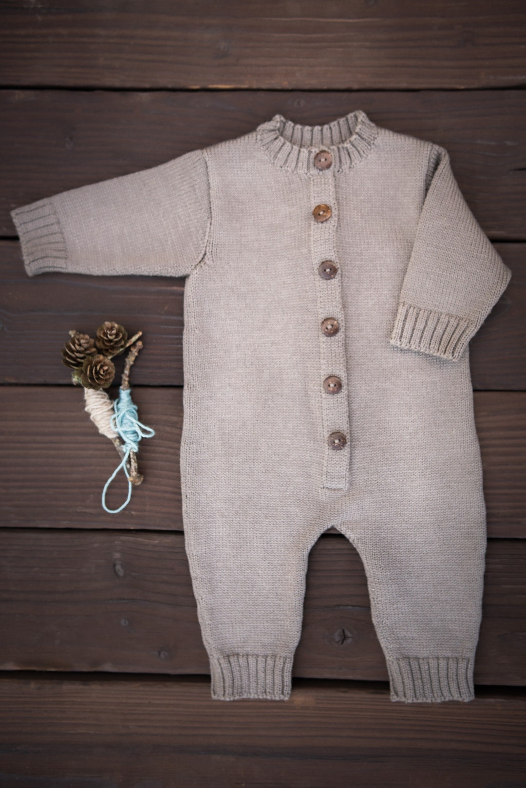 Knitted Merino Wool Jumpsuite, Hat and Socks Set for Baby, Hand Knitted ...