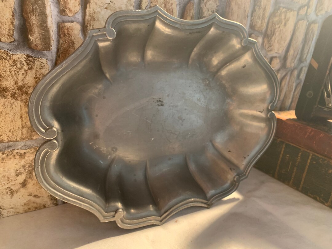 Vassoio peltro pewter candela lampada Vintage silver color argento ...