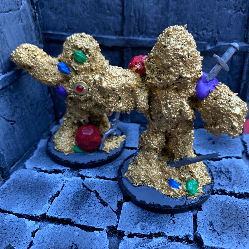 Gold Treasure Golem Elemental Miniature Hand Painted for DND | Etsy