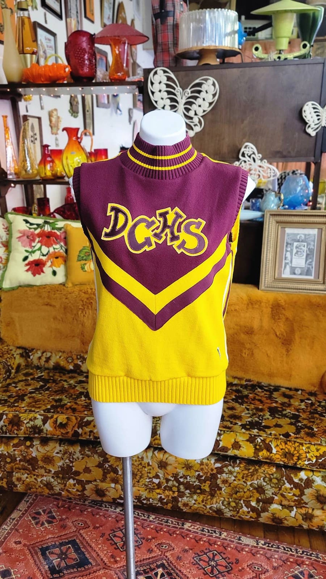 M Vintage 80s Yellow and Maroon Cheer Sweater Vest - Etsy
