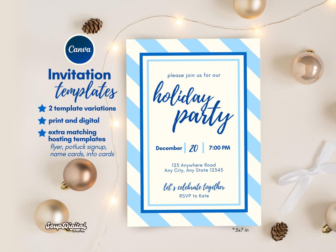 Customizable Holiday Party Invitation Template Pack | Canva Printable ...