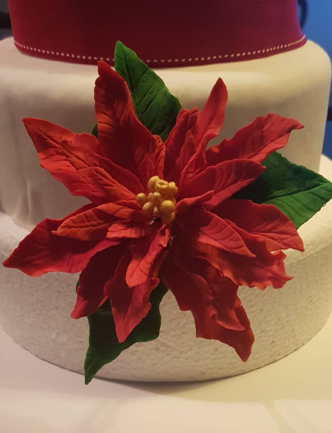Gumpaste Fondant Poinsettia Sugar Flower in Red and Gold for Christmas ...