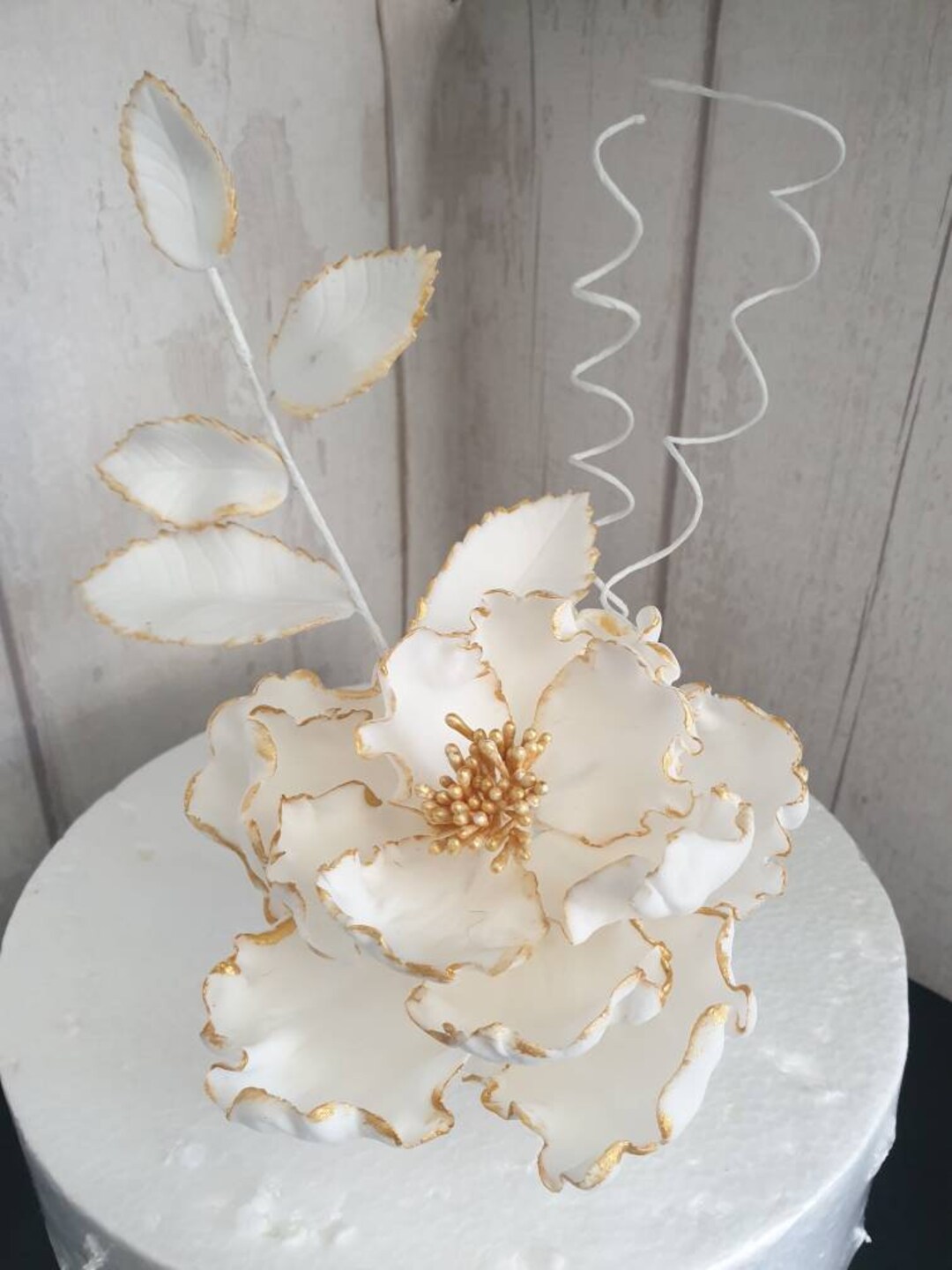 Gum Paste Sugar White & Gold Open Celebration Wedding/birthday/peony ...