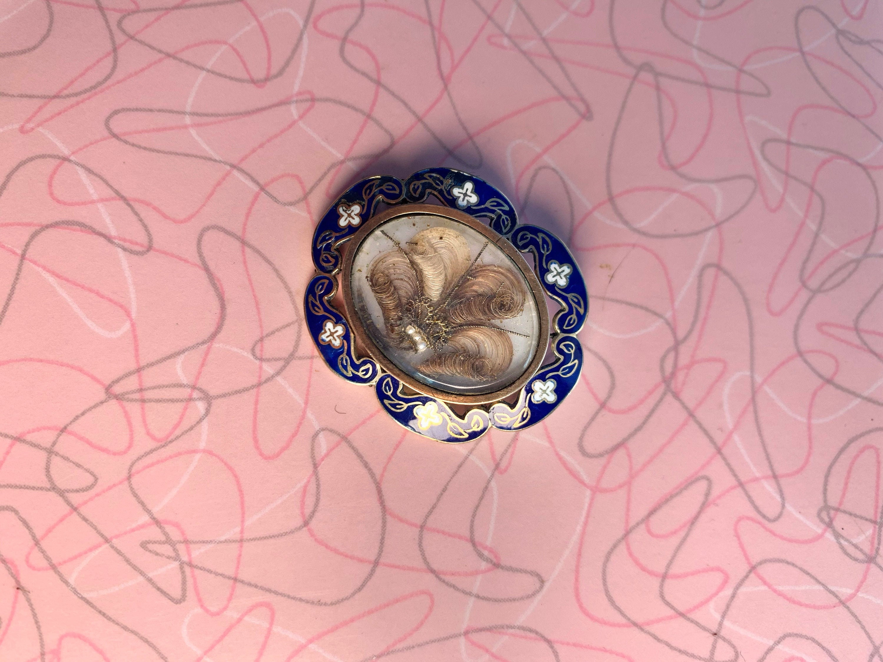 Victorian 8K White Gold Seed Pearl and Enamel Hair Brooch | Mourning ...