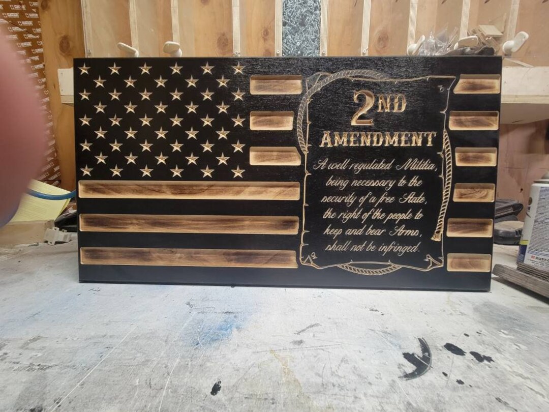 2nd Amendment Engraved Wooden Concealment Flag Cabinet 13x24 Free ...