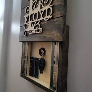 Slide-up Cabinet Key Holder Hidden Storage Family Name Monogram Wedding ...