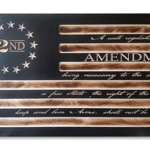 2nd Amendment Engraved Concealment Wooden Flag Home Decor 13"x24" Black ...