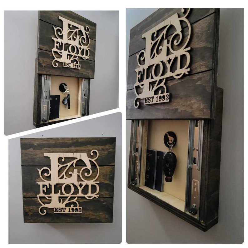 Slide-up Cabinet Key Holder Hidden Storage Family Name Monogram Wedding ...