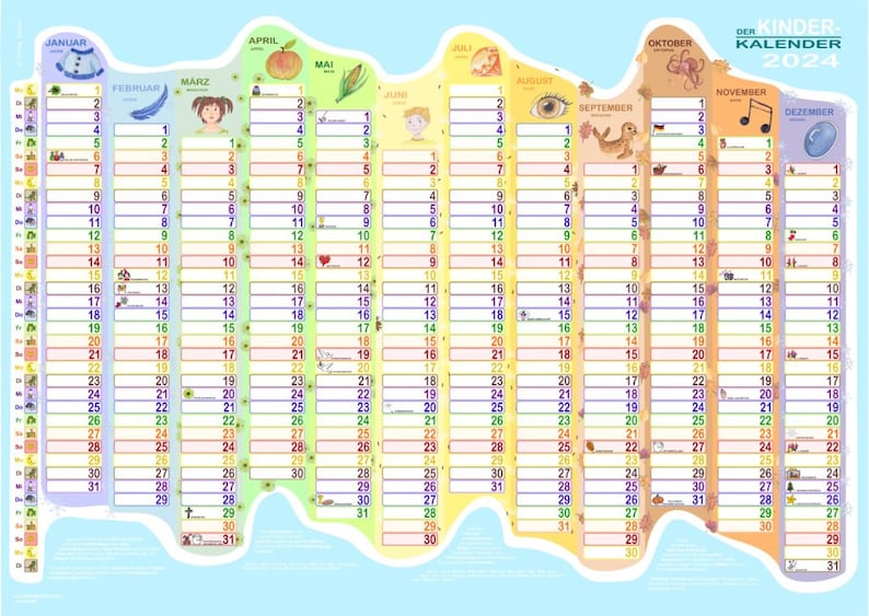 El calendario infantil 2024 planificador anual Din A1 Ulrike - Etsy México