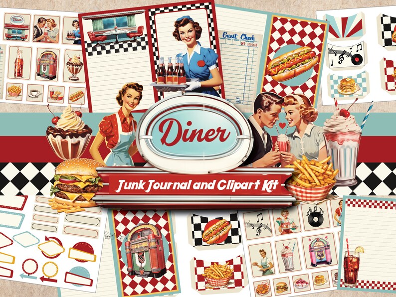 Retro Diner Junk Journal and Clipart Kit, Vintage American Diner ...