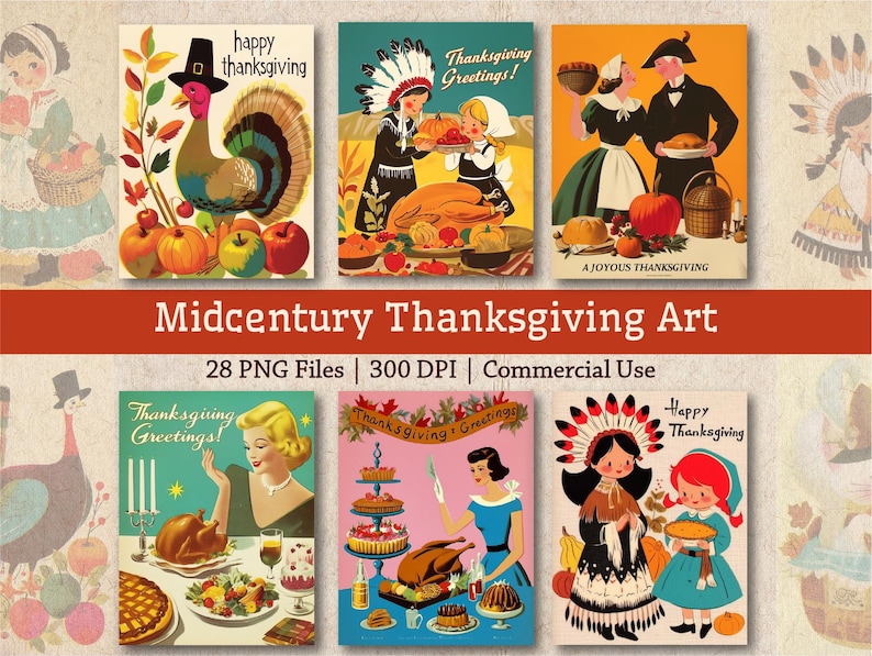 Vintage Midcentury Thanksgiving Printable Images, Retro 1950s ...