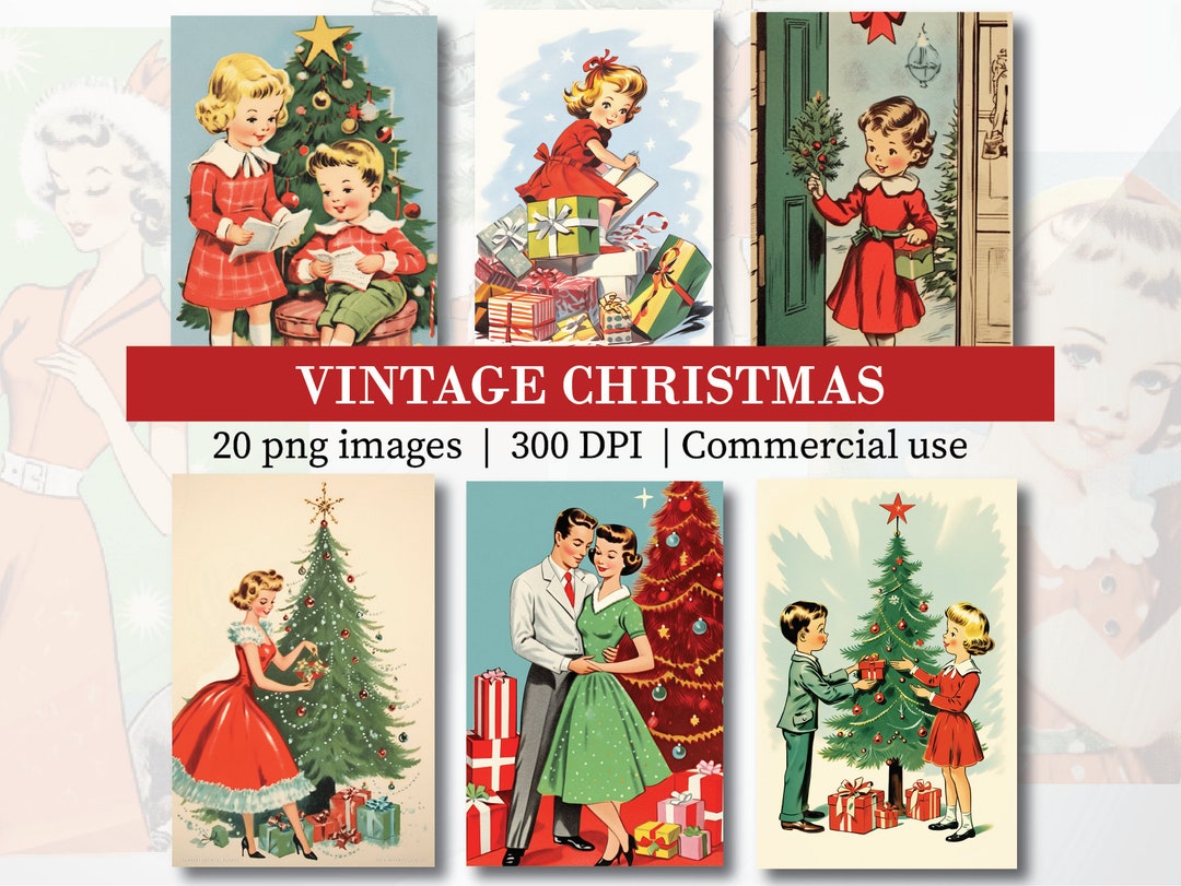 Vintage 1950s Christmas Illustrations Images Retro Greeting Card Images ...