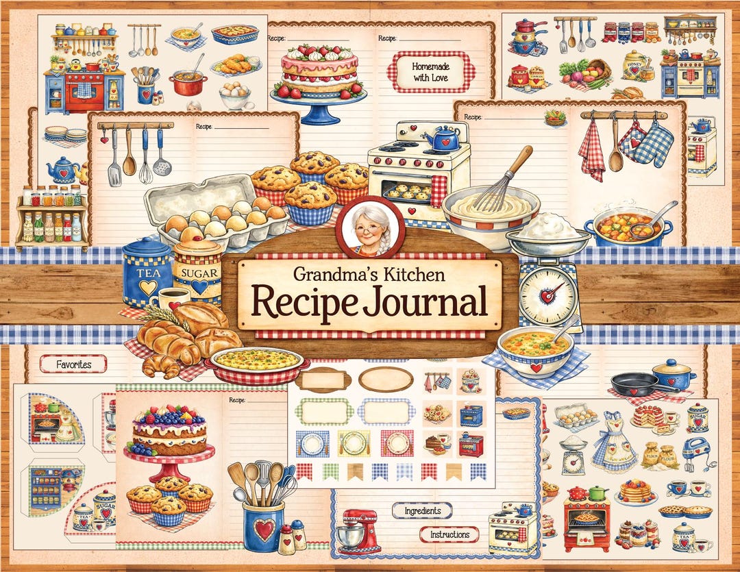 Grandma's Kitchen Recipe Journal Kit, Vintage Farmhouse Kitchen ...