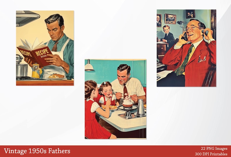 Vintage 1950s Fathers Dads Image Bundle, Printable Retro Husband PNG ...