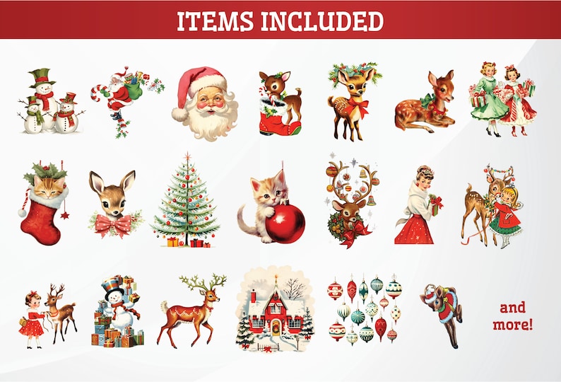 100 High-quality Vintage Christmas Clipart Bundle, Retro Xmas Images ...