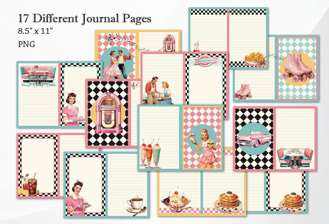 Retro Diner Junk Journal and Clipart Kit, Soda Shop American Diner ...