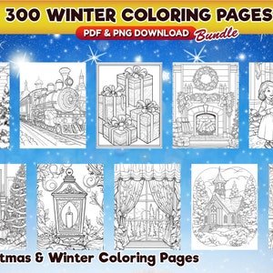 300 High-quality Winter Christmas New Year's Coloring Pages Bundle ...