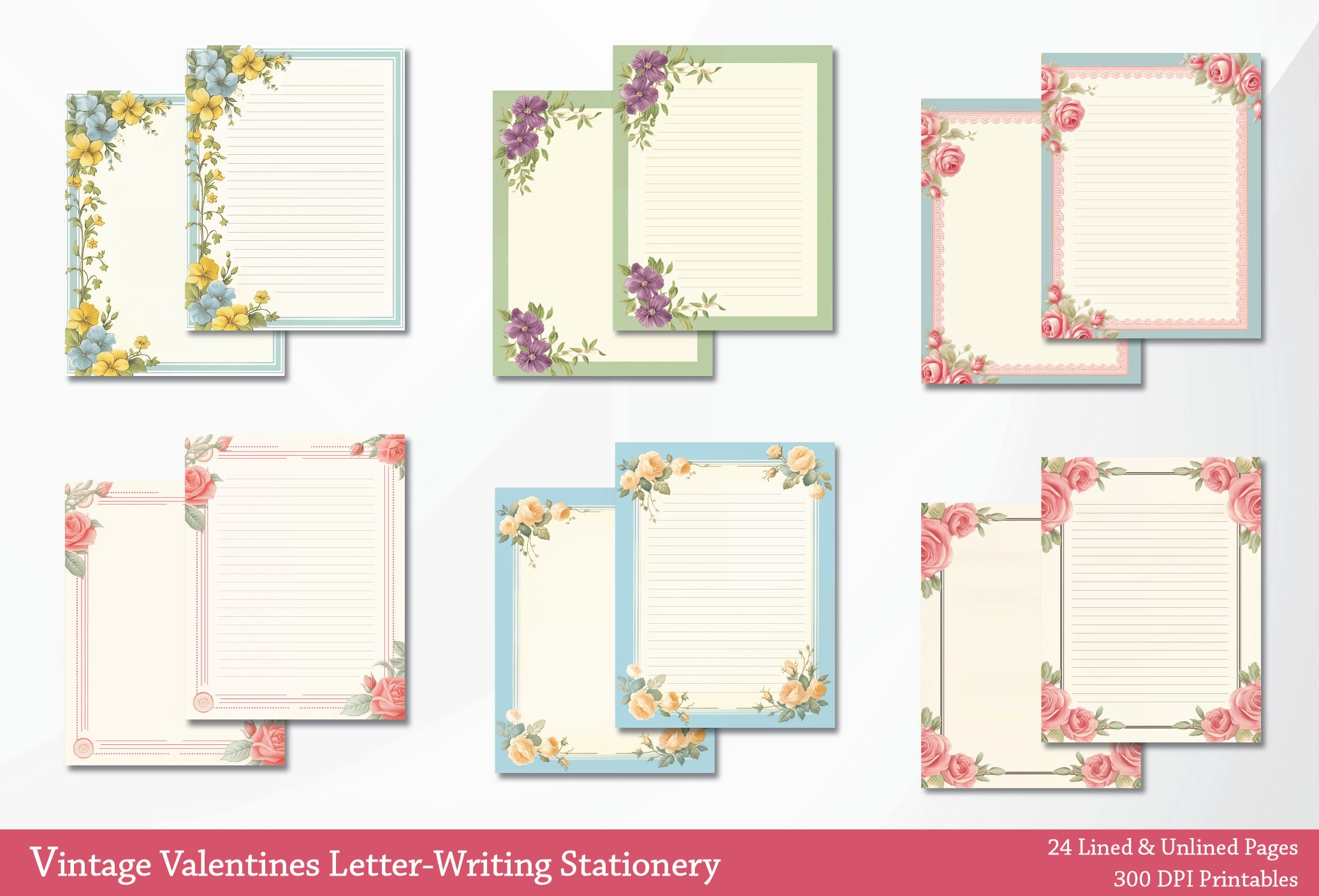 Vintage Sweet Stationery US Letter, Retro Printable Stationery, Instant ...